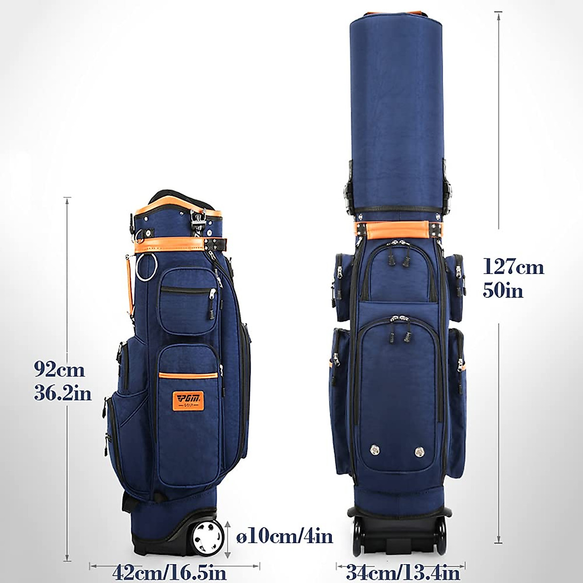 ACXZ Golf Travel Bag for Women Men with 10 Way Dividers, with Rain Cover, Cooler Pocket/Shoe Pocket, Golf Carrying Bag with Wheels, Red/Khaki/Dark Blue/Grey