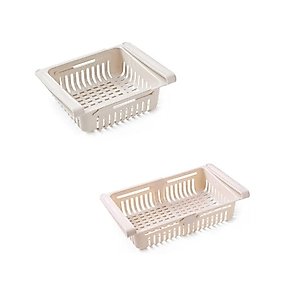 Gsycle Refrigerator Drawer Organizer, 2PCS Fridge Drawer Organizer Pull out Storage Box Refrigerator Bins Refrigerator Shelves for Egg Fruit Vegetable Seafood(Beige)