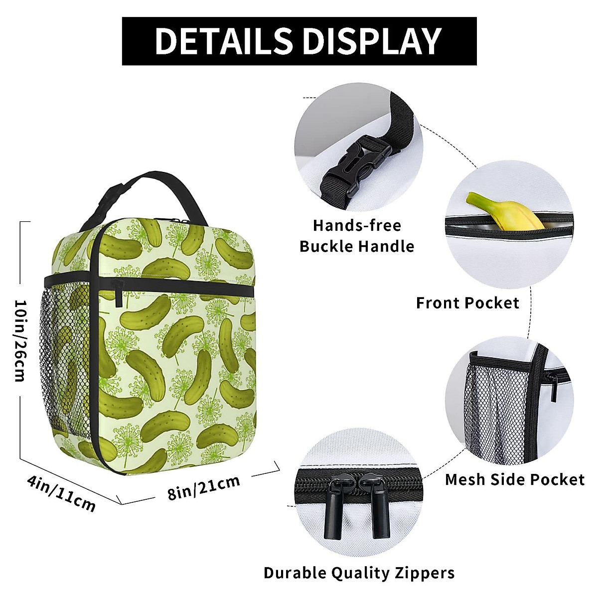 DICITNET Dill Pickles Lunch Box Reusable Insulated Lunch Bag Ladies Men's Lunch Box Suitable for Camping Office School