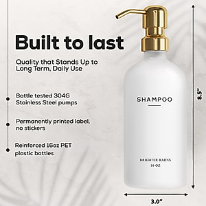 Luxury Shampoo and Conditioner Dispenser Set by Brighter Barns - Shower Soap Dispenser - Shampoo Conditioner Body Wash Dispenser & Pump - White and Gold Bathroom Accessories in Spa, Hotel, Gift (Gold)