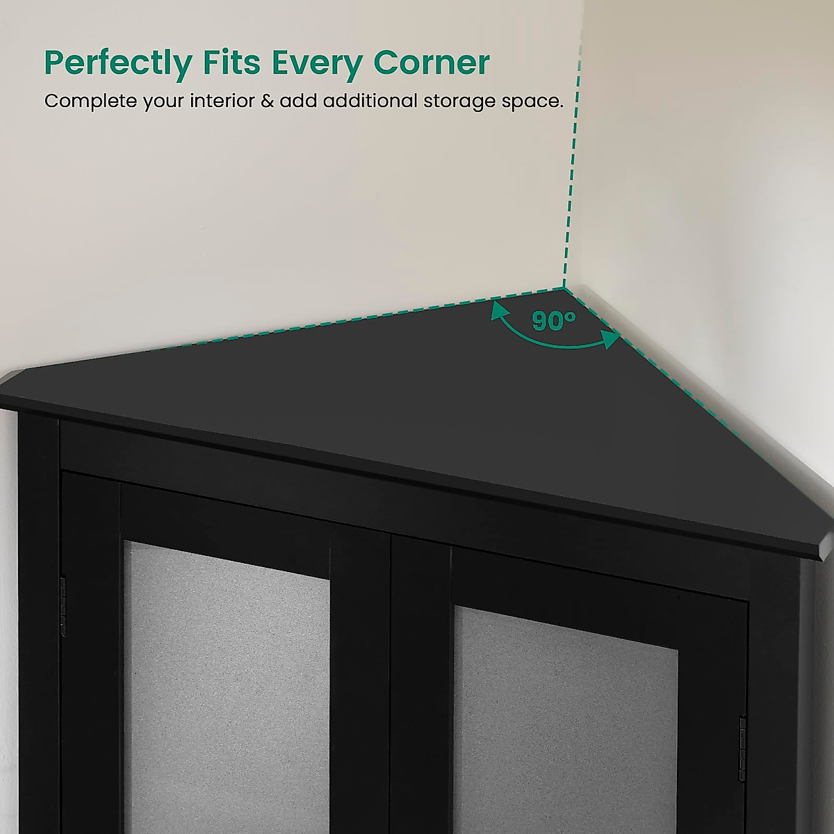 Iwell 63.8" Tall Corner Cabinet with 4 Doors and 5 Storage Shelves, Corner Bathroom Cabinet, Home Space Saver for Bathroom, Living Room, Kitchen, Black