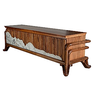 Angora Apex TV Unit - Mid Century Modern Style with Marble Accent | 100% Black Walnut Wood Entertainment Stand for TVs up to 90 Inches | Natural Walnut Wood Furniture Made in Turkey