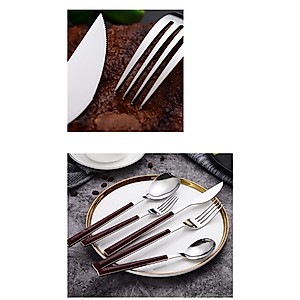 Wooden Silverware Flatware Set for 16,Modern 80 Pieces Stainless Steel Square Flatware Set, Mirror Polished Tableware Cutlery Set for Kitchen Wedding Restaurant Utensils Set with Faux Wooden Handle