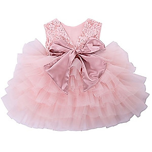 Cilucu Baby Girls Dress Toddler Kids Party Dress Tutu Pageant Lace Dresses Gown for Flower Girl Baby Birthday Pink Peach 6 Months-12 Months