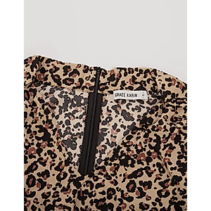 GRACE KARIN Women's Business Colorblock Bodycon Sheath Dress Long Sleeve Tie Neck Office Leopard Pencil Dress Wear to Work Brown XXL