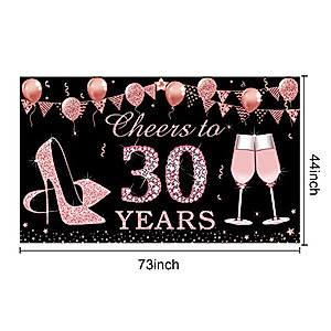 Kauayurk 30th Birthday Decorations Cheers to 30 Years Banner, Rose Gold 30 Year Old Birthday Backdrop Decor for Women, Large Thirty Birthday Poster Party Supplies