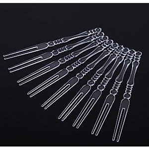 Comicfs 300pcs Disposable Plastic Fruit Forks, 4" Forks Bistro Cocktail Forks Tasting Appetizer Forks Set Toothpick Forks Portable Salad Fruit Forks Mini Cake Forks (Clear)