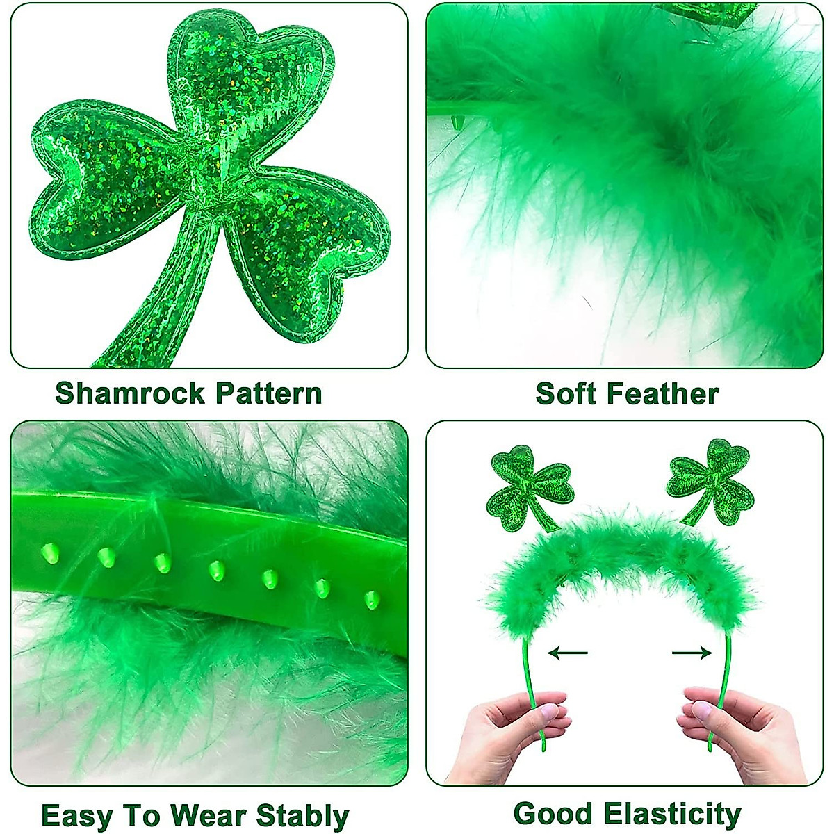 KOLONAMS St.Patrick's Day Headbands Green Shamrocks Hairband with Sequins Glitter Irish Hair Hoop Hat Parade Party Costume Hair Accesories for Saint Patrick's Party Favor Gift Cosplay