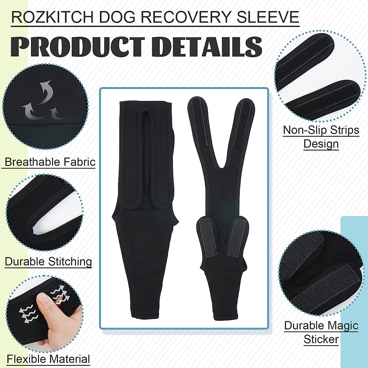 ROZKITCH Dog Surgery Recovery Sleeve Front Right Left Leg, Pet Prevent Licking Wound Elbow Brace Protector, Dog Recovery Suit Cone Collar Alternative for Sprain ACL CCL Arthritis Joint Care Black 2XL
