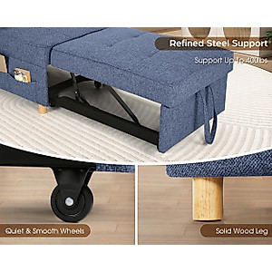 SEJOV Sleeper Sofa Chair Bed,4-in-1 Convertible Sofa Bed Chair with 6 Adjustable Backrest and Pillow, 3-Seat Pull Out Sleeper Chair Linen No Backrest for Bedroom Small Space Living Room, Navy Blue