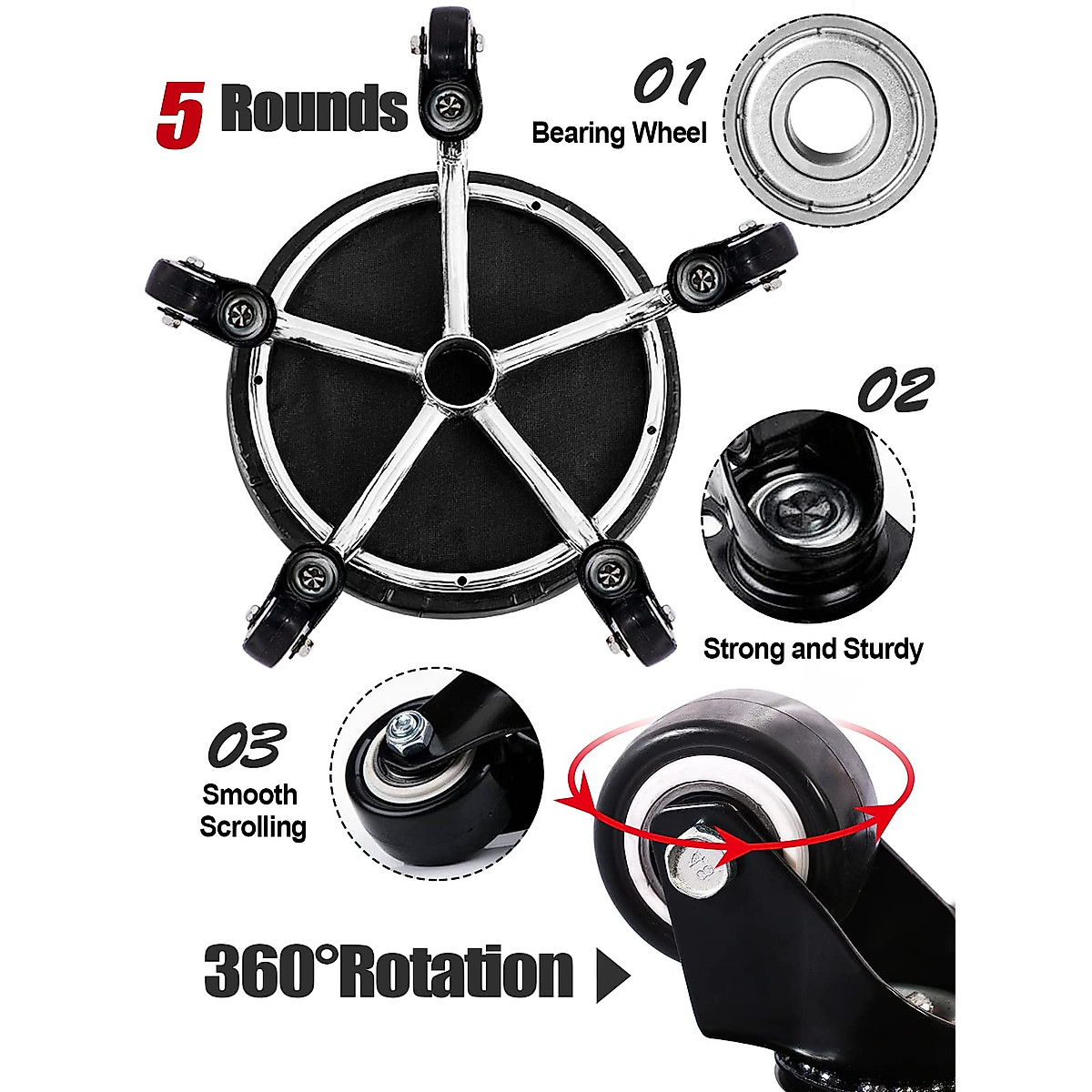 Lorvain Low Stool with Wheels, Roller Seat Short Rolling Stools with Universal Swivel Caster Wheels Leather Little Low Small Stools on Wheels for Home Garage to sit on- Black