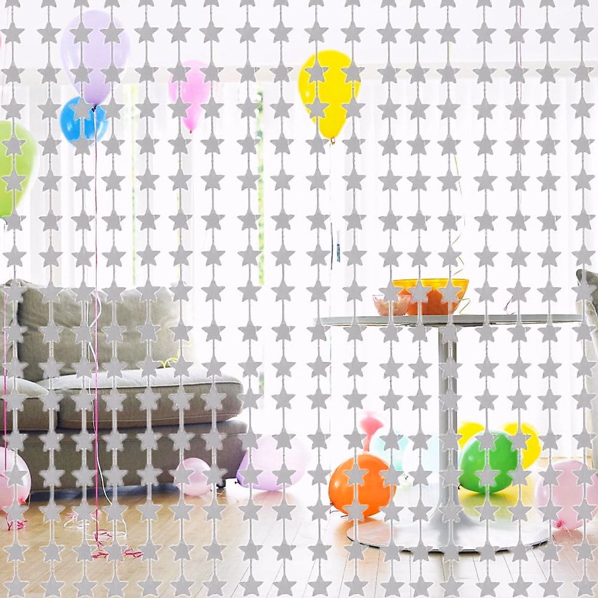 AIBIIN 2 Pack of 3.3x6.6ft Silver Stars Birthday Decorations Star Foil Fringe Curtains Glitter Silver Backdrop Bachelorette Party Decorations Bridal Shower Decor Twinkle Star Birthday Decorations