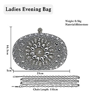 CORIOS Women Evening Bag Rhinestone Clutch Purse Sparkly Sequin Handbag Bridal Wedding Purse Crystal Clutch Bag Glitter Shoulder Bag Crossbody Bag for Wedding Banquet Cocktail Prom Party Silver