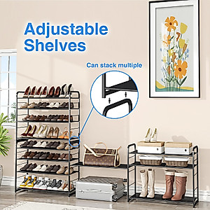 AIYAKA 4-Tier Shoe Rack Storage Organizer, Metal Stackable and Adjustable Shoe Rack for 16 Pairs of Shoes for Entryway Closet Doorway, Black
