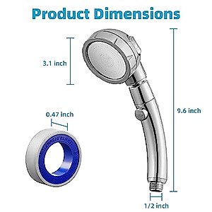 Marbrasse High Pressure Shower Head, 3-Settings Handheld Showerhead with ON/Off Full Shutoff Push Button and Switch to Control Flow, Angle-Adjustable Water Saving Body Sprays(Chrome)