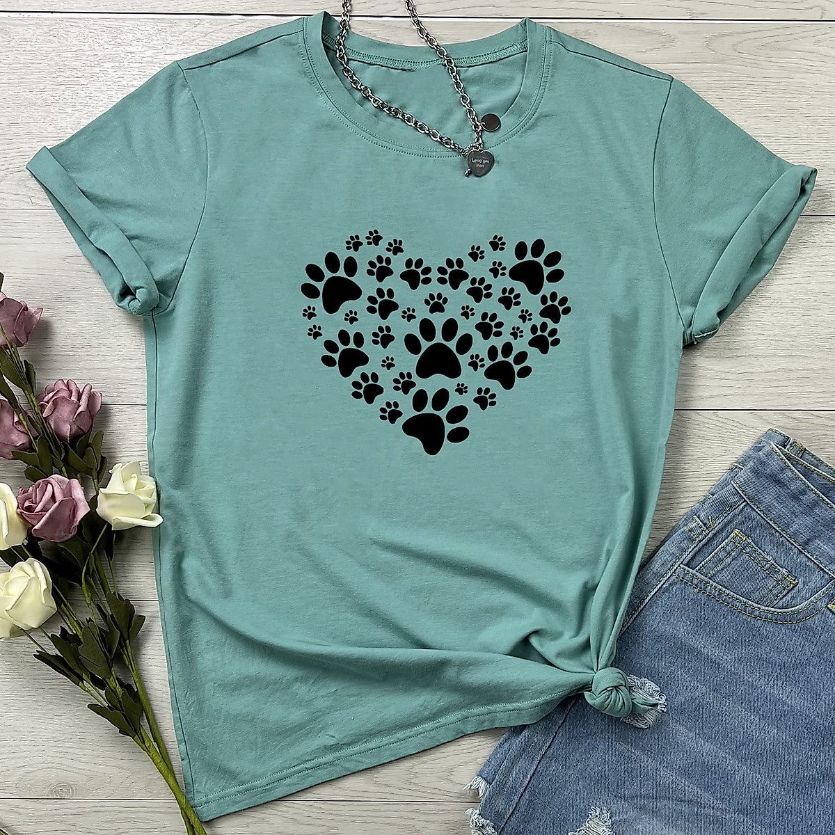 LOOKFACE Women Cute Graphic Shirts Light Green Large