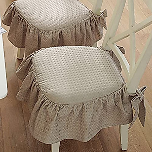 GEORPE Best Seat Cushion Khaki Princess Frill Cotton Chair Pads Breathable Simple Dining Mat 45cm White