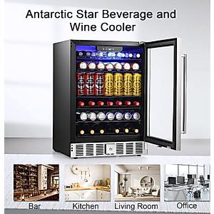 Antarctic Star 24 Inch Beverage Refrigerator Cooler - 5.1 Cu.Ft Wine Cooler with Adjustable Shelf, Low Noise, Transparent Glass Door with Safty Lock, Stainless Steel Handle, for Kitchen/Office/Bar.