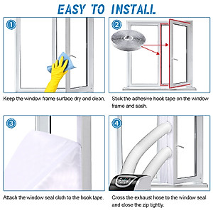 560CM/220" Universal Window Seal for Portable Air Conditioner- Casement Window AC Adapter Portable AC Window Cloth Seal Air Exchange Guards Kit with Zipper to Keep Indoor Cool for a Long Time(White)