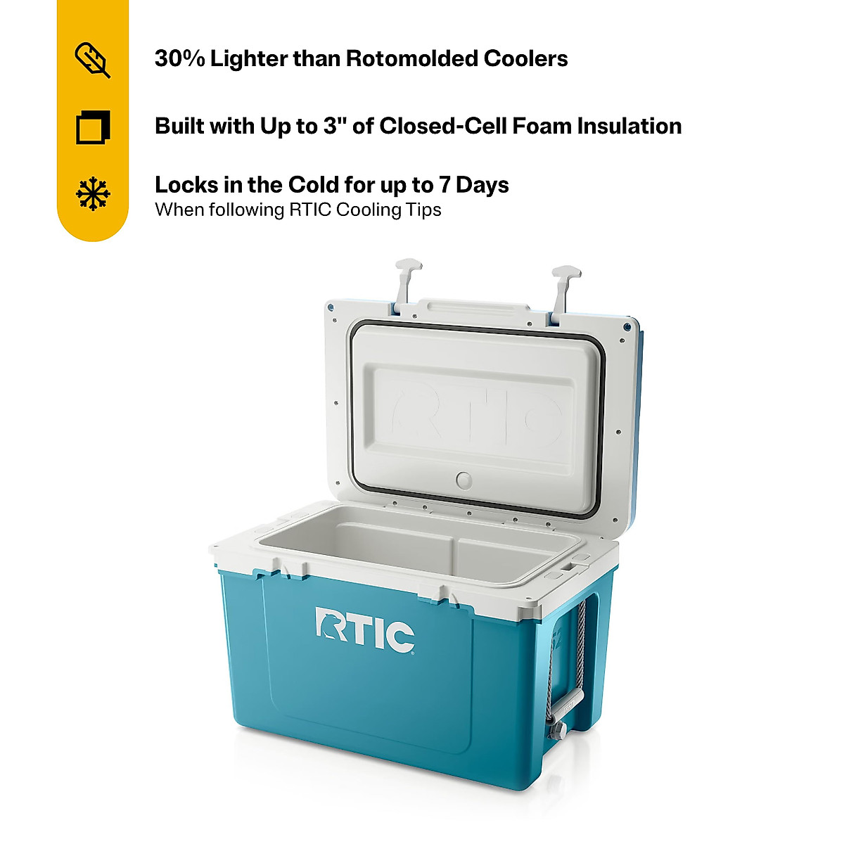 RTIC Ultra-Light 52 Quart Hard Cooler Insulated Portable Ice Chest Box for Beach, Drink, Beverage, Camping, Picnic, Fishing, Boat Barbecue, 30% Lighter Than Rotomolded Coolers, Deep Harbor &