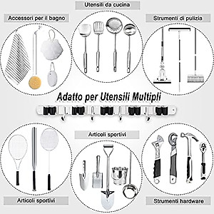 3 Racks and 4 Hooks Broom and Mop Holder Wall Mounted Garage Organizer Storage Tool Racks Stainless Steel Heavy Duty Hooks Self Adhesive Solid Non-slip Wall Hangers for Home Kitchen Garden Laundry