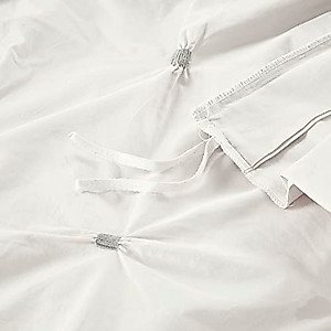 Ink+Ivy Masie Duvet Cover King/Cal King Size - White , Elastic Embroidery Tufted Ruffles Duvet Cover Set – 3 Piece – 100% Cotton Percale Light Weight Bed Comforter Covers