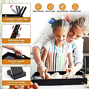 Greenual Breakfast Bed Tray for Eating with Adjustable Height Serving Tray with Folding Legs Food Tables with Locking Legs Phone Holder Portable Laptop Snack Platter for Bedroom Picnic - Black