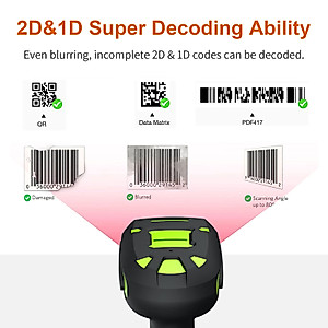 Alacrity 2D Industrial Wireless Barcode Scanner with Charging Stand, Bluetooth Drop Resistant, 1968 Feet Transmission Distance 433Mhz QR 1D Bar Code Reader