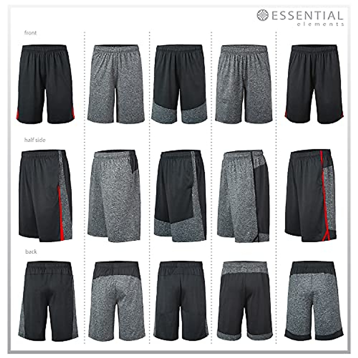 5 Pack: Men's Dry-Fit Sweat Resistant Active Athletic Performance Shorts