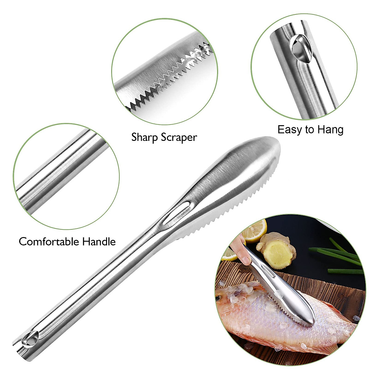 4Pcs Fish Scale Remover, Stainless Steel Fish Scaler Fish Cleaning Kit, Fish Skin Graters Cleaning Peeler Scaler Scraper with Bottle Opener for Kitchen Fish Cleaning Tools