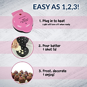 Nostalgia MyMini Cupcake Maker, Compact Size for Dorms, Apartments, Makes 7 Mini Cakes, Non-Stick Surface, Easy-To-Clean, Perfect for Dessert, Breakfast, or Snacks, Keto Friendly, Pink