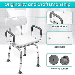 360 ° Swivel Shower Chair,Swivel Seat Shower Stool,Portable Shower Chair with Adjustable Height,Shower Chair with Arms and Back,for Elderly,Handicap & Seniors up to 340LBS (360 ° Swivel)