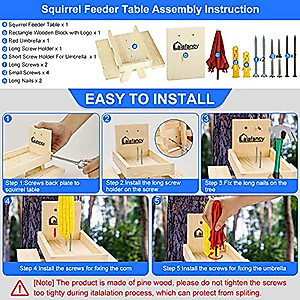 Squirrel Table Feeder with Umbrella, Lalafancy Wooden Picnic Table Feeder for Squirrels with Corn Cob Holder, Squirrel and Chipmunk Gifts for Squirrel Lovers, Built Strong from Pine Wood