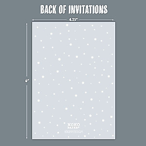 Koko Paper Co Snowy Winter Wonderland Baby Shower Invitations and Diaper Raffle Tickets | 25 Fill-in Invitations, 25 Bright White Envelopes and 25 Diaper Raffle Tickets | 75 pcs Total | Printed on Heavy Card Stock.