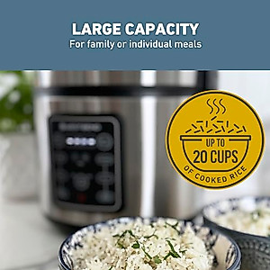 West Bend Rice & Grain Multi Cooker Programmable with 9 Preset Functions, Features Delay Start and Keep Warm Functions and Steam Basket, 20 Cups Cooked, Stainless Steel