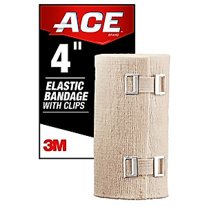 ACE 4 Inch Elastic Bandage with Clips, Beige, Ideal for Sports, Comfortable design with soft feel, Wash and Reuse