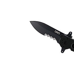 CRKT M21-14SFG EDC Folding Pocket Knife: Special Forces Everyday Carry, Black Serrated Edge Blade, Veff Serrations, Automated Liner Safety, Dual Hilt, G10 Handle, Reversible Pocket Clip