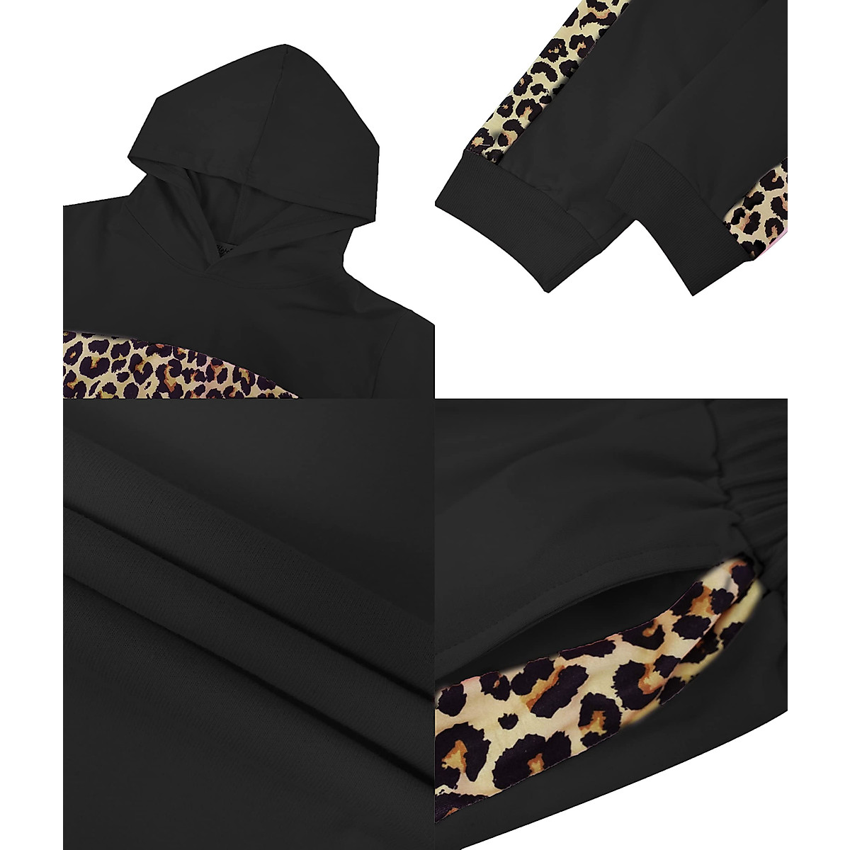 HopeKitt Girls Jogger Set 2 Piece Hoodie and Sweatpants Kids Clothing Sets Winter Outfit Black 12Y