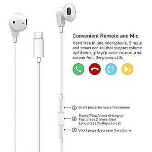USB Type C Earphones Stereo Digital Wired Headphone with Mic, Compatible with Pixel 2/2XL, Huawei P20 and iPad Pro 2018