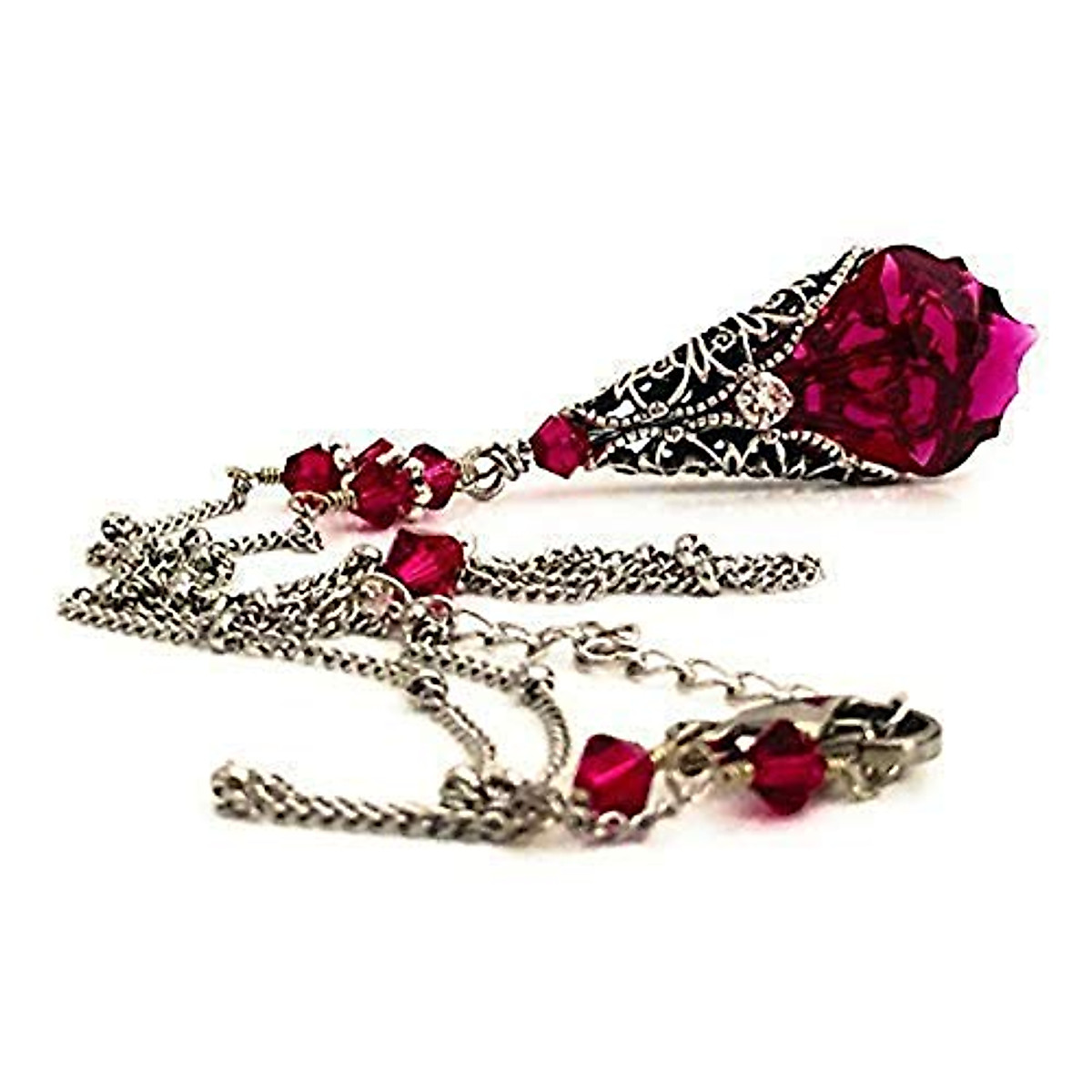HisJewelsCreations Baroque Crystal Filigree Pendant Necklace (Berry Tone)