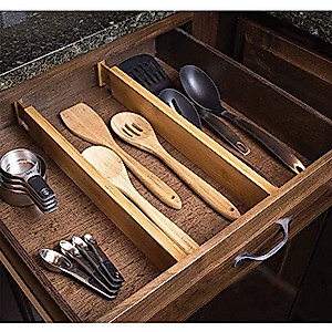 VaeFae 6 Pack Bamboo Drawer Dividers, Adjustable Drawer Organizer, Expandable Organization for Kitchen, Office, Bedroom, Dressers and Bathroom