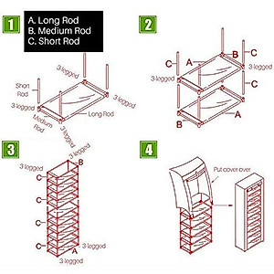 Mandorra 10 Layer 9 Grid Shoe Rack Shelf Storage Closet Organizer Cabinet Multiple Colors (Red)