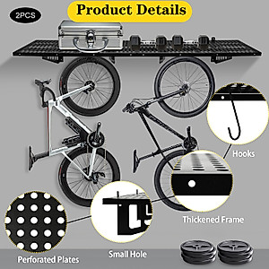Garage Shelving Wall Mounted, 2-PACK 2x6FT Garage Shelving, 72”x 24”Garage Shelving Wall Mount Organizer, 560 lbs Load Capacity Garage Storage Rack Floating Shelves, with 4 Hooks, 1 Sets, Black