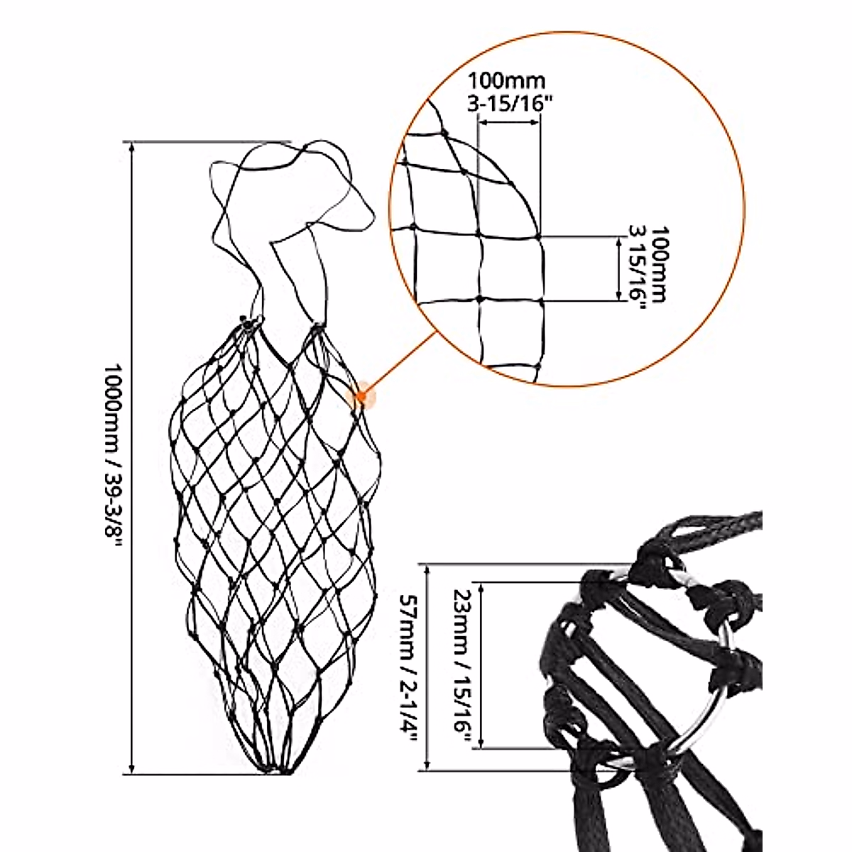 QWORK Slow Feeding Horse Hay Nets, 4" Hole Hay Feeders, 40" Slow Feeding Hay Nets, Hay Nets, Equestrian Feeding Supplies