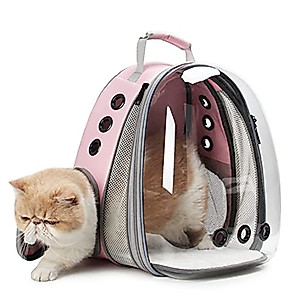 Lollimeow Pet Carrier Backpack, Bubble Backpack Carrier, Cats and Puppies,Airline-Approved, Designed for Travel, Hiking, Walking & Outdoor Use (Pink-Front Expandable)