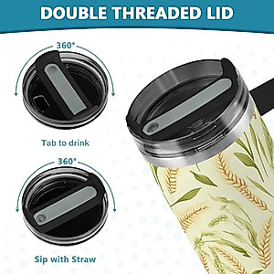linqin Wheat Spring Green Vacuum Insulated Tumbler with Straw Lid 40 oz Water Bottle Reusable Stainless Steel Mug for Water, Iced Tea or Coffee