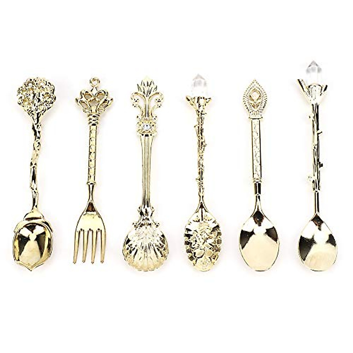 Spoon Spoons 6 Pack for 6Pcs Accessory Cutlery for Set Decorative Style Zinc Alloy for Slotted Spoons (Gold (auspicious knot fork handle))