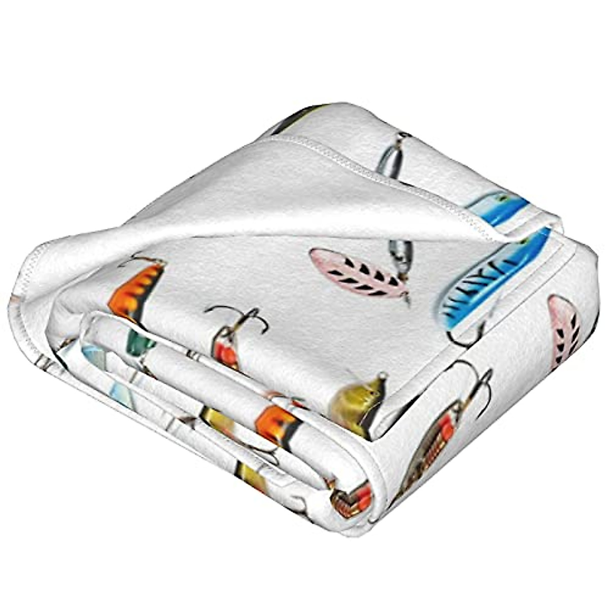 Fishing Bait Flannel Blanket Different Bash Fish Hooks Fishing Lures Hobby Pastime Hooks Throw Blankets for Kids Adults, Super Soft Lightweight Fluffy Sofa Office Fleece Plush Blanket 50"x40"