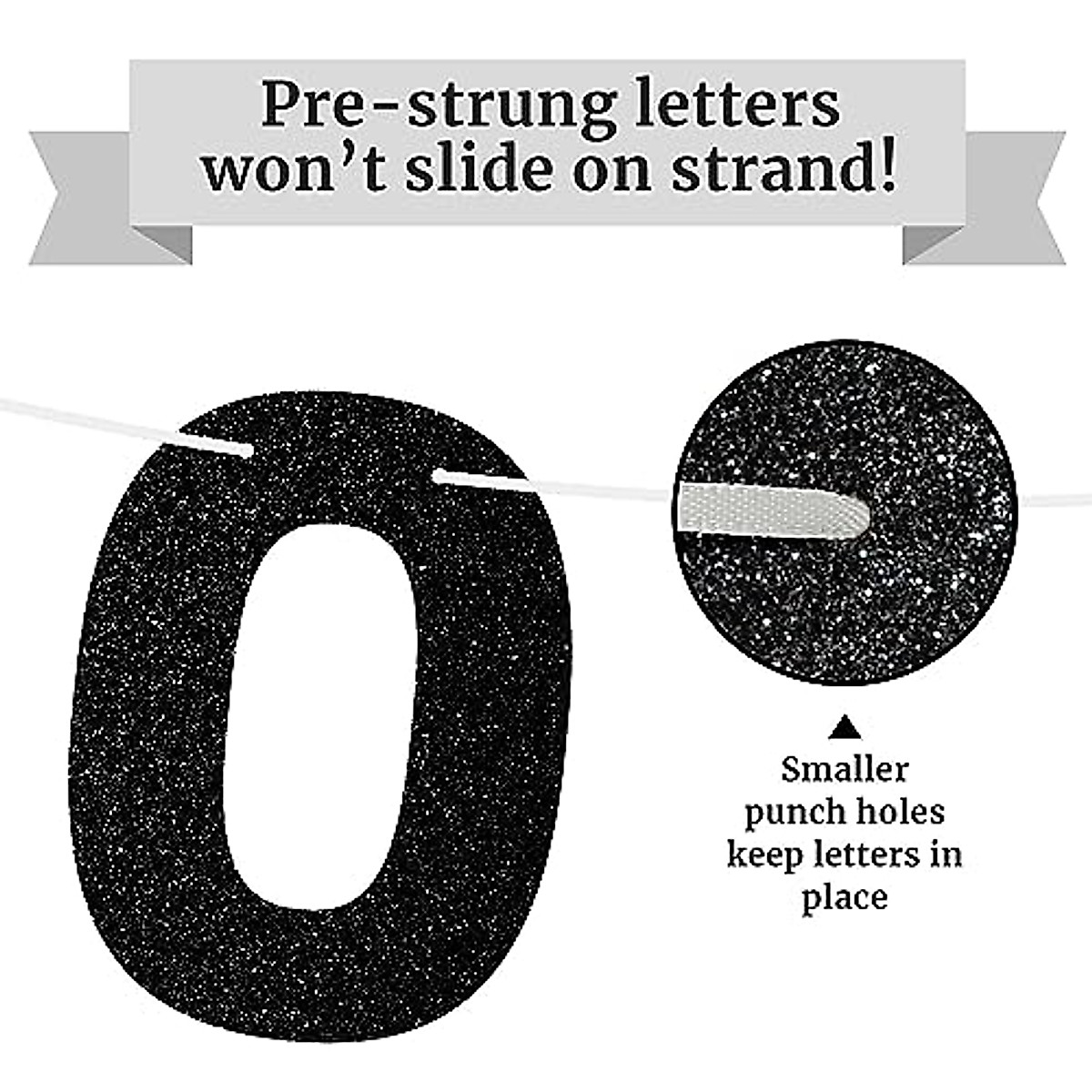Pre-Strung Older Wiser Hotter Banner - NO DIY - Black Glitter Happy Birthday Party Banner - Pre-Strung Garland on 8 ft Strands. Black Birthday Party Decorations For Men & Women. Did we mention no DIY?