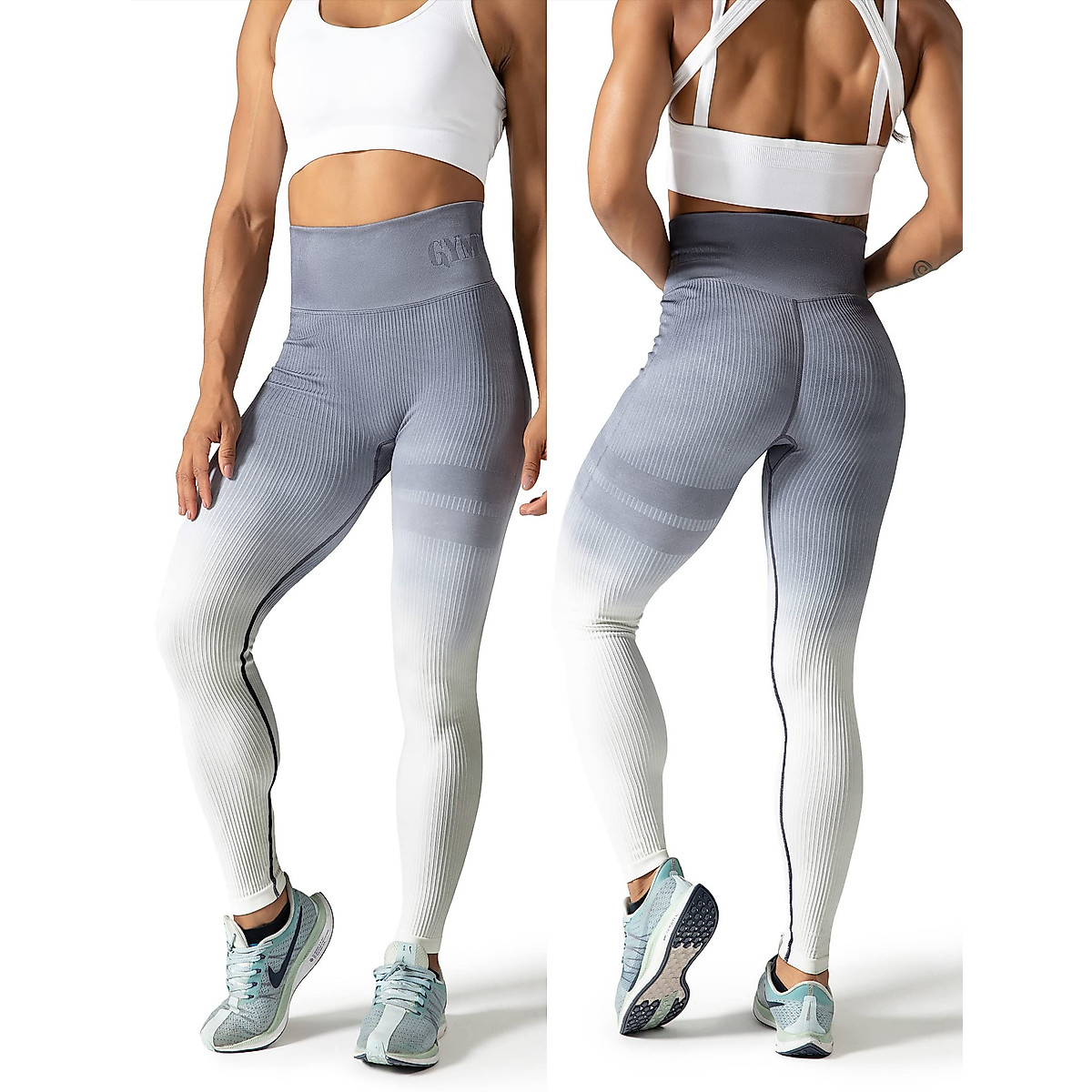 GYMTALENT Scrunch Butt Leggings for Women, Ribbed Seamless High Waisted Gym Leggings Butt Lifting Yoga Pants Tights Elephant Grey L